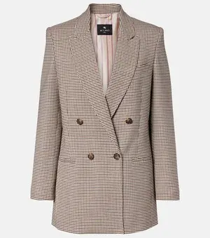 Etro Checked Double-breasted Wool-blend Blazer - Beige
