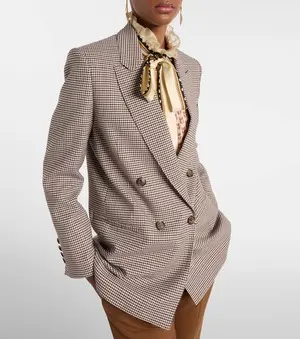 Etro Checked Double-breasted Wool-blend Blazer - Beige