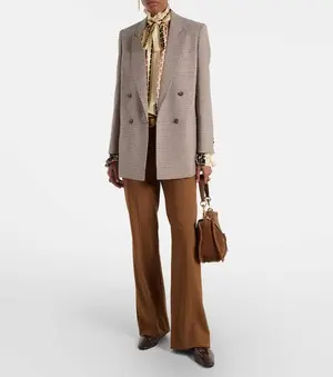 Etro Checked Double-breasted Wool-blend Blazer - Beige