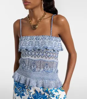 Etro Knitted Cotton Crop Top - Blue