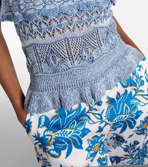 Etro Knitted Cotton Crop Top - Blue