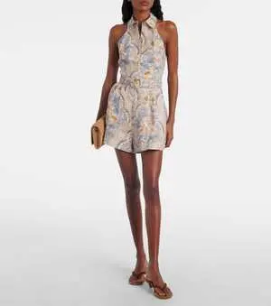 Zimmermann Daylight Printed Linen Romper - Multicoloured