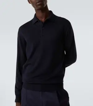 SAMAN AMEL Allen Wool Polo Sweater - Blue