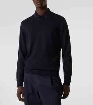 SAMAN AMEL Allen Wool Polo Sweater - Blue