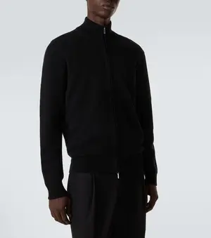 SAMAN AMEL Halle Ribbed-knit Cashmere Zip-up Sweater