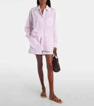 Hunza G Embroidered Striped Cotton Poplin Shorts - Pink