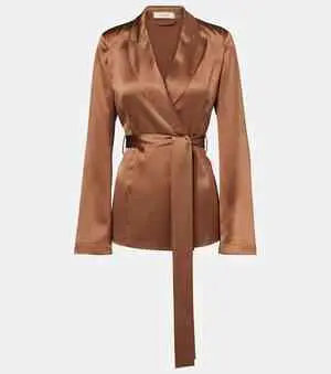 JOSEPH Archer Double-breasted Silk Satin Blazer - Brown