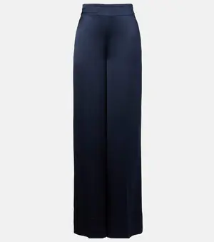 JOSEPH Silk Satin Wide-leg Pants - Blue