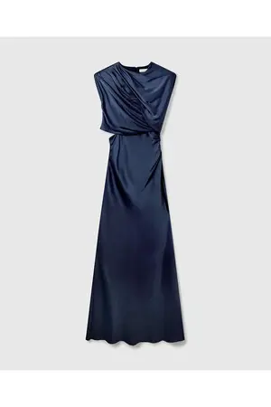 Women's Blue Satin Maxi Dress