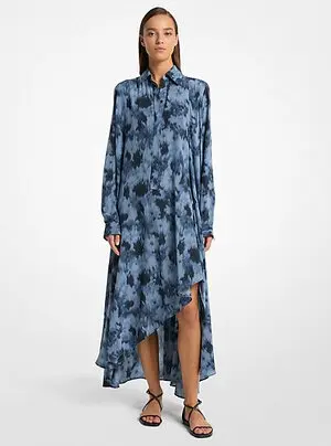 Michael Kors Floral Chiné Silk Crepe De Chine Draped Caftan - Blue