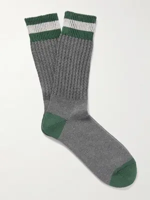 Mr P. Striped Ribbed Cotton-blend Socks - Gray