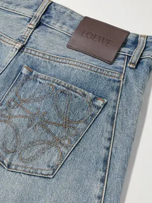 Loewe Embroidered High-rise Barrel-leg Jeans - Blue