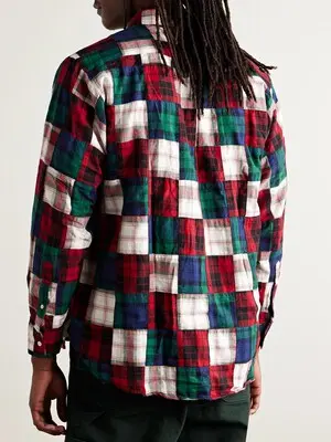 BEAMS Button-down Collar Patchworked Checked Wool-madras Shirt