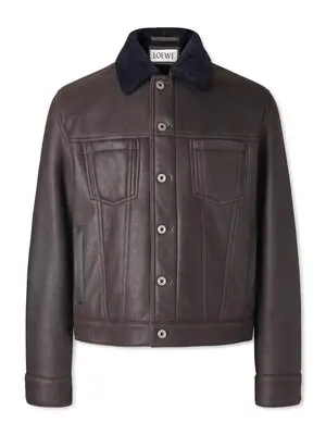 Loewe Shearling-trimmed Trucker Jacket - Brown