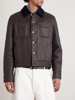 Loewe Shearling-trimmed Trucker Jacket - Brown