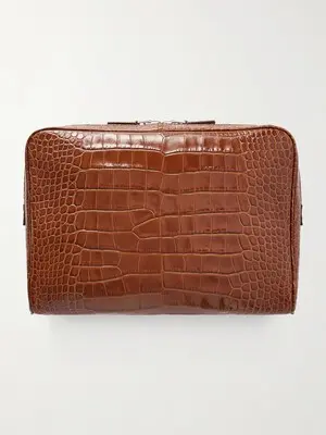 TOM FORD Croc-effect Leather Laptop Pouch - Brown