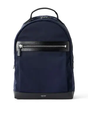 TOM FORD Leather-trimmed Nylon Backpack - Blue