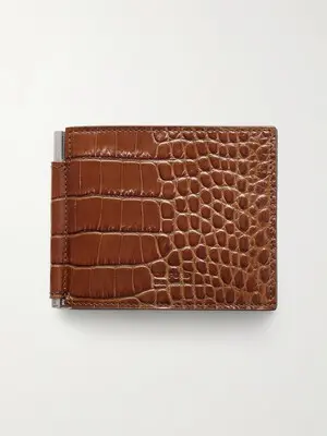 TOM FORD Croc-effect Leather Billfold Wallet - Brown