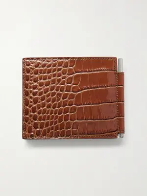TOM FORD Croc-effect Leather Billfold Wallet - Brown