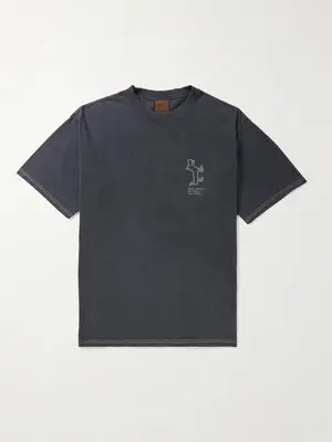 Nudie Jeans Koffe Scratched Tracks Printed Cotton-jersey T-shirt