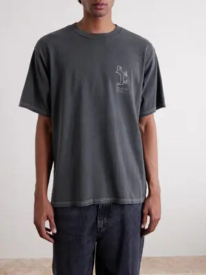 Nudie Jeans Koffe Scratched Tracks Printed Cotton-jersey T-shirt