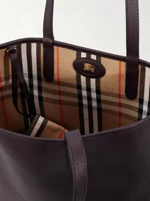 Burberry Reversible Full-grain Leather And Checked Canvas Tote Bag