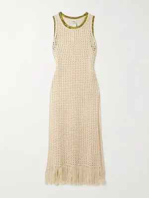 Escvdo Atuq Fringed Open-knit Midi Dress - Neutrals