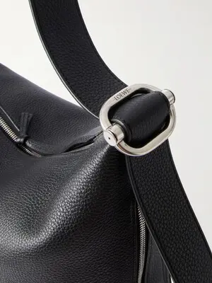 Loewe Loop Medium Logo-debossed Leather Bucket Bag - Black