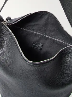 Loewe Loop Medium Logo-debossed Leather Bucket Bag - Black