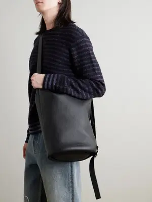 Loewe Loop Medium Logo-debossed Leather Bucket Bag - Black