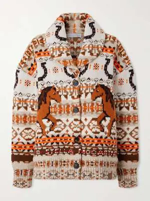 Stella McCartney Jacquard-Knit Wool Cardigan Light Brown