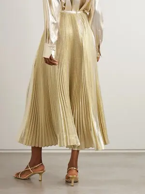 JOSEPH Essai Metallic Plissé Silk-blend Midi Skirt - Gold