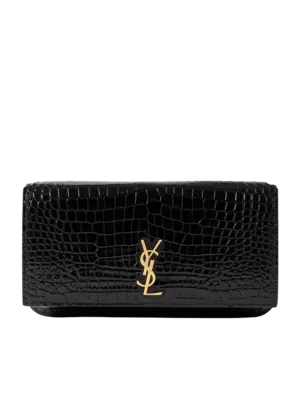 Saint Laurent Cassandre Croc-effect Leather Phone Pouch - Black