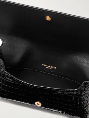Saint Laurent Cassandre Croc-effect Leather Phone Pouch - Black
