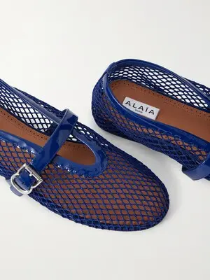 Alaïa Patent Leather-trimmed Mesh Ballerinas - Blue