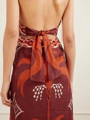 Johanna Ortiz Cutout Printed Linen Halterneck Maxi Dress - Red