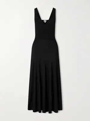 Alaïa Ribbed-knit And Jersey Pleated Midi Dress - Black