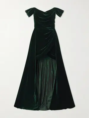 Costarellos Off-the-shoulder Asymmetric Velvet Gown