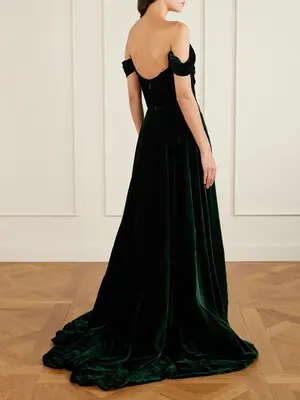 Costarellos Off-the-shoulder Asymmetric Velvet Gown