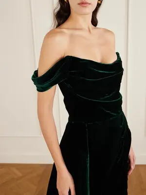 Costarellos Off-the-shoulder Asymmetric Velvet Gown