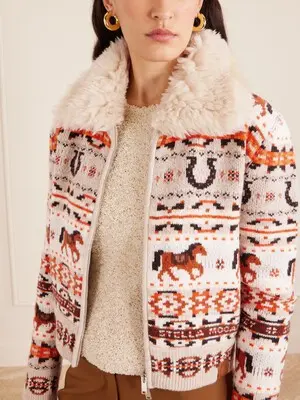 Stella McCartney Cropped Jacquard-knit Wool Cardigan - Light Brown