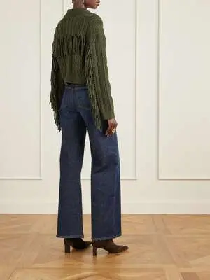 Simkhai Virginia Cropped Fringed Cable-knit Cardigan