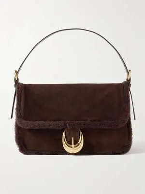 Staud Harlow Medium Shearling Shoulder Bag - Dark Brown