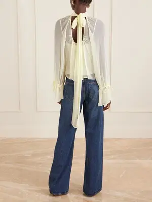 Staud Roux Gathered Chiffon Blouse - Neutrals