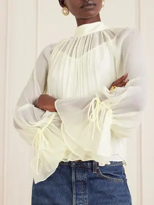 Staud Roux Gathered Chiffon Blouse - Neutrals