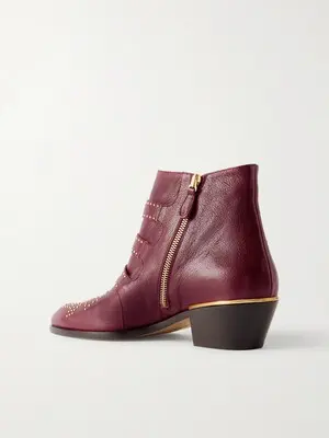 Chloé Susanna Studded Leather Ankle Boots - Red