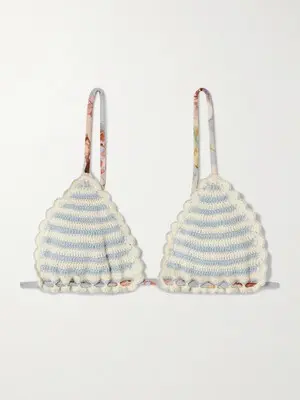 Zimmermann Awaken Striped Crocheted Bikini Top - Blue