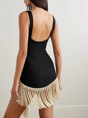 TALLER MARMO Mini Lido Swimsuit And Fringed Pareo Set - Black