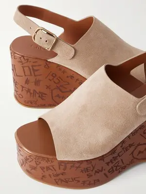 Chloé Maxime Suede Platform Wedge Sandals - Neutrals