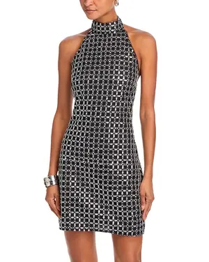 ROTATE BY BIRGER CHRISTENSEN Bead Halter Neck Dress